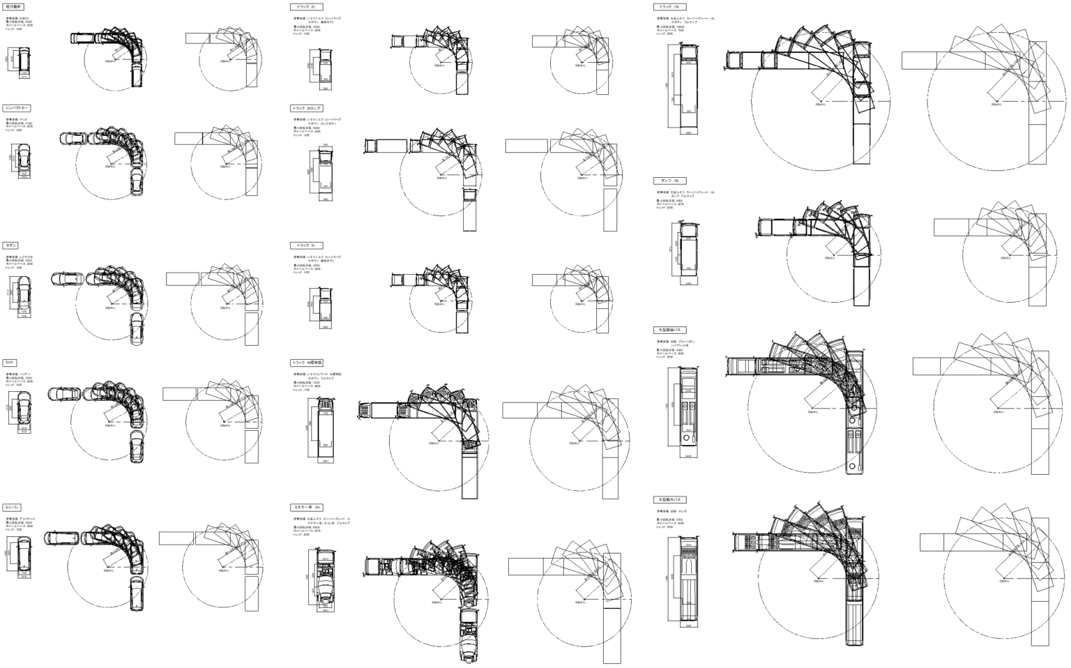 自動車・トラック ・バス軌跡図 CADデータ｜全14種類 | CAD素材.com